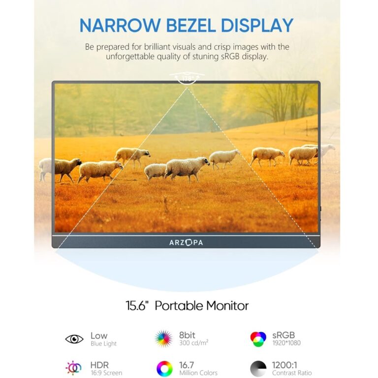 ARZOPA Portable Monitor 15.6” 1080P FHD USB-C HDMI HDR Eye Care ...