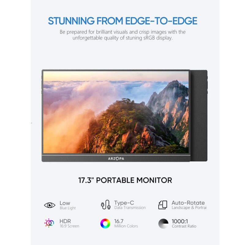 Arzopa A1M Portable Laptop Monitor A1M 1080P 17.3” FHD IPS HDR IPS ...